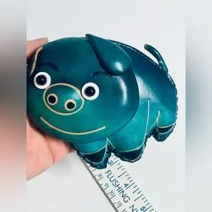 Handmade | Bags | Handmade Jade Blue Leather Piggy Coin Purse Cute ...